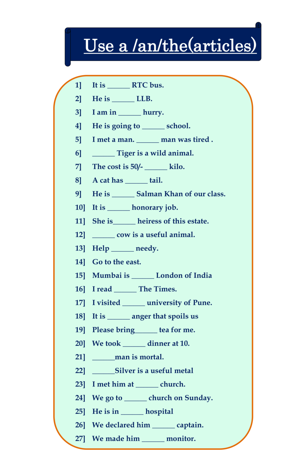 18. Worksheet / Class Test - Articles - English With PK99 English ...